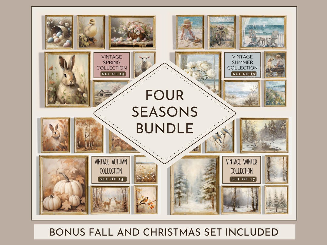 Vintage Gallery Set Four Seasons Wall Art Bundle Vintage Spring Summer ...