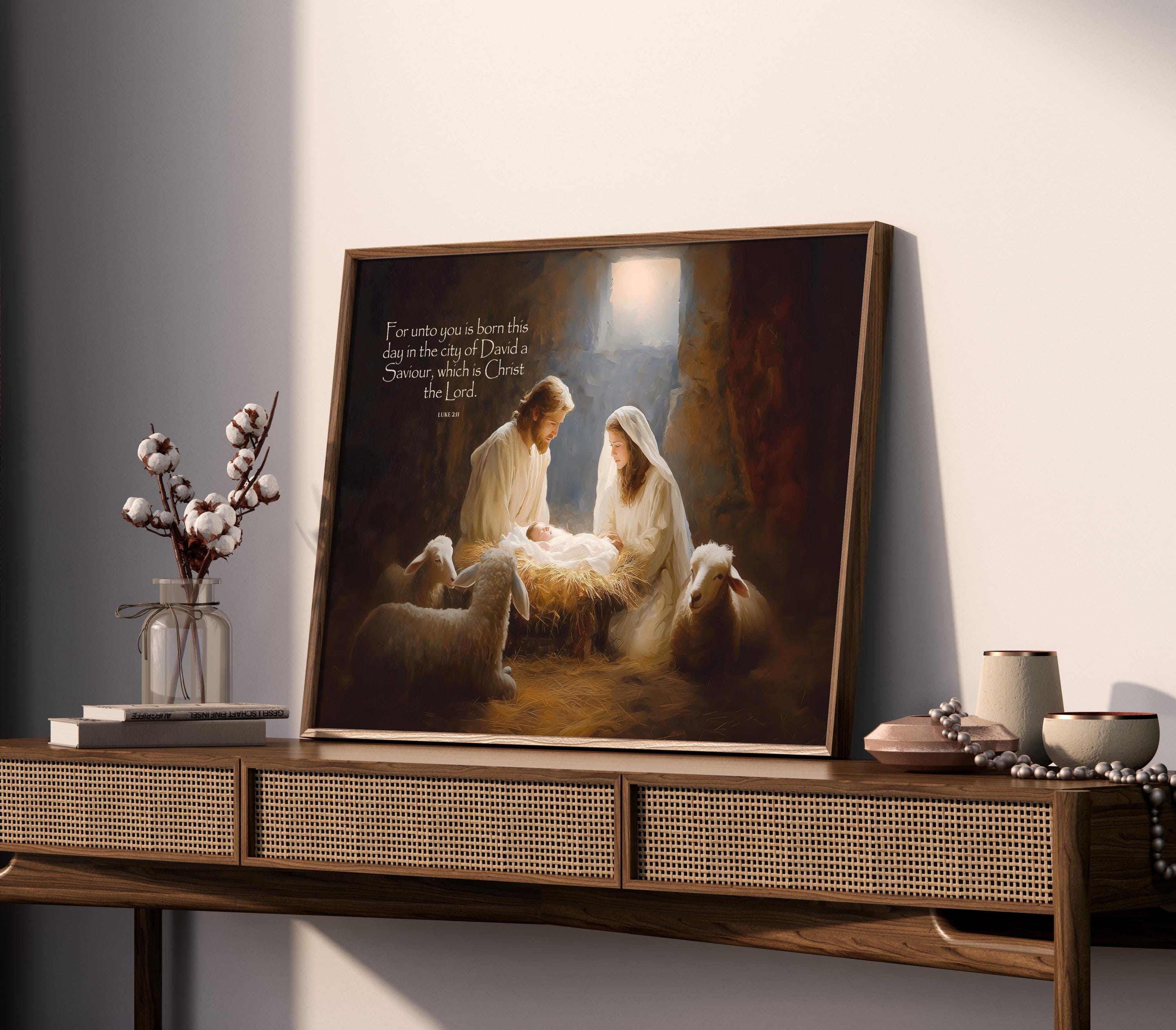 Nativity Bible Verse Print Luke 2:11 Christian Christmas Wall Art Mary ...