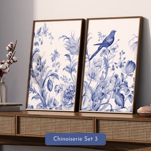 Blue Chinoiserie Bundle, Chinoiserie Wall Art, Vintage Blue Floral ...