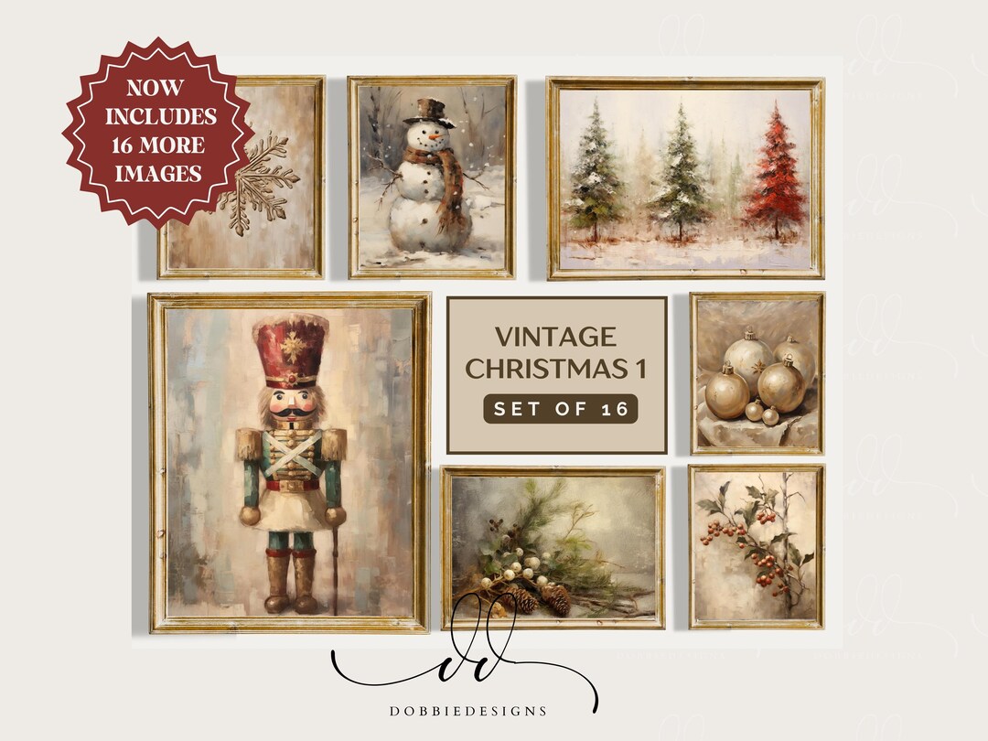 Christmas Gallery Wall Set of 32 Winter Gallery Set Vintage Winter Art ...