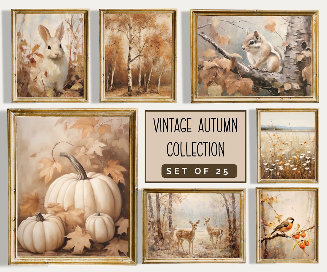 Fall Gallery Wall Prints, Vintage Autumn Gallery Wall Set of 25, Rustic ...