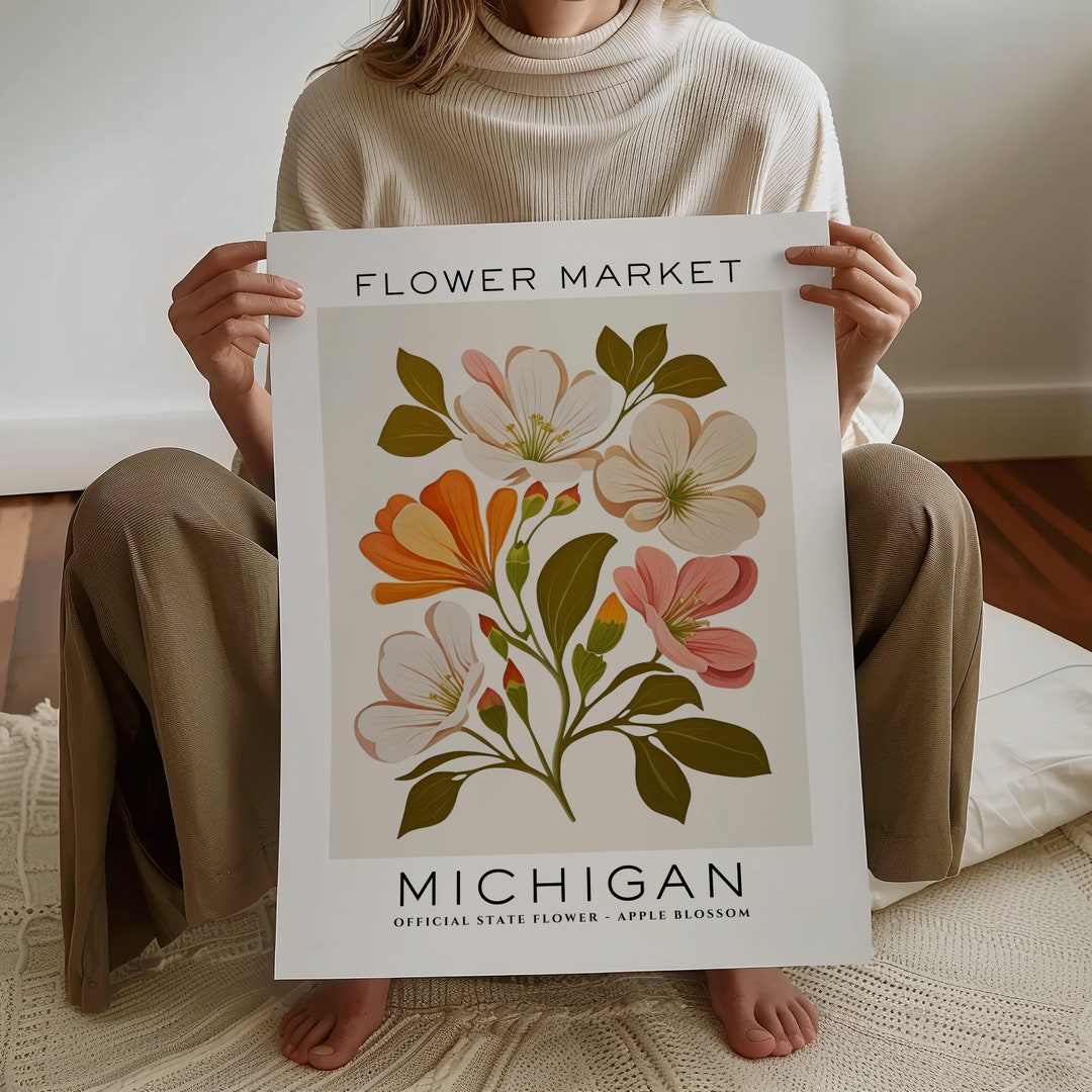 Michigan State Flower Print, Michigan Flower Market Art Print, Apple ...
