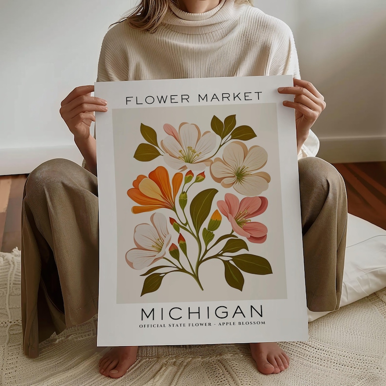 Michigan State Flower Print, Michigan Flower Market Art Print, Apple ...