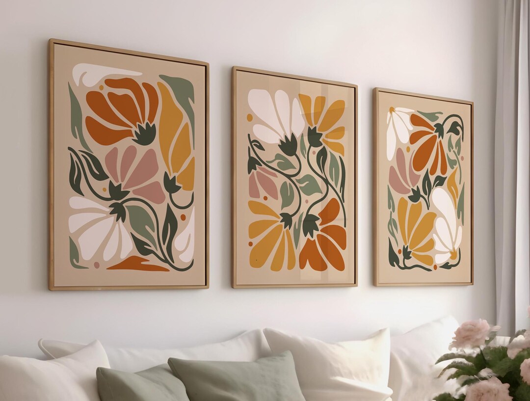 Boho Abstract Flowers Print Set of 3 Printable Floral Gallery Wall Set ...