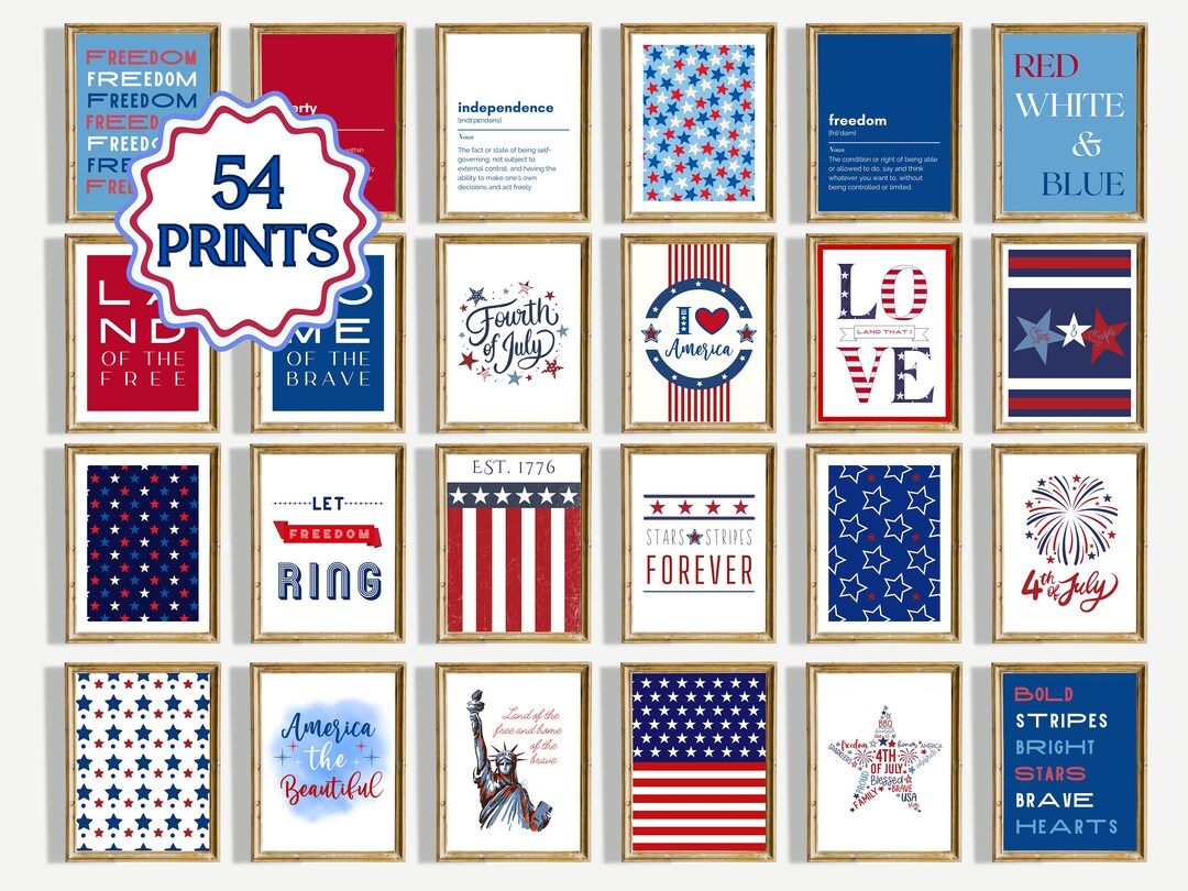 Patriotic Wall Art Set of 54 Independence Day Posters 4th of July Decor ...
