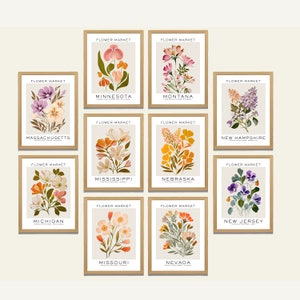 State Flower Print Bundle, Wall Art Print 50 US States, Flower Market ...