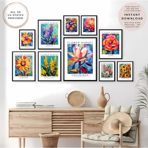 State Flower Print Bundle, Wall Art Print 50 US States, Flower Market ...