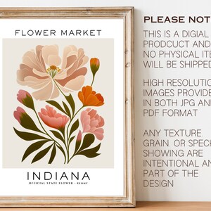 Indiana State Flower Print, Indiana Flower Market Print, Peony Art ...