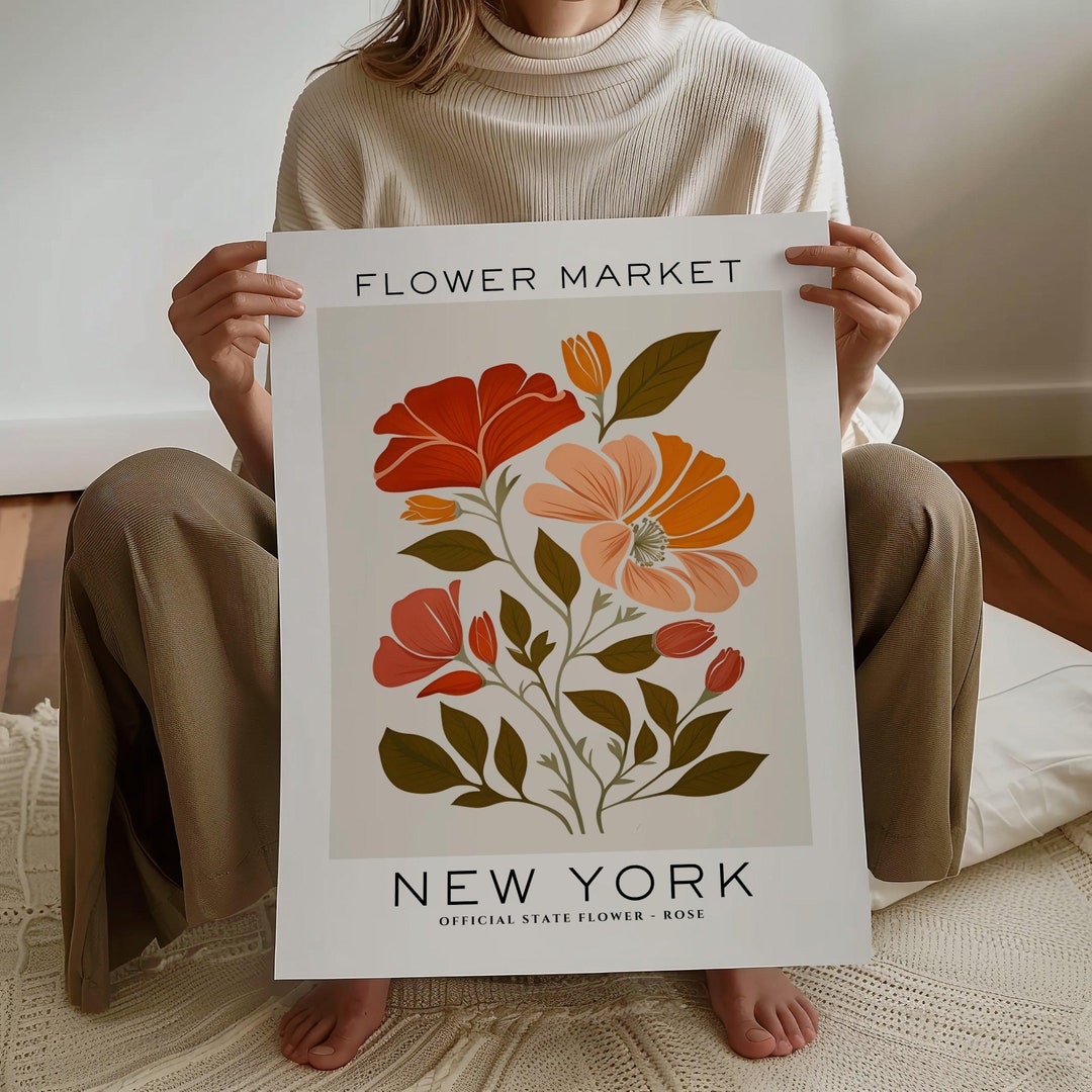 New York State Flower Print, New York Flower Market Print, Rose Print ...