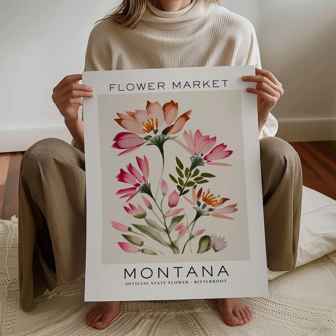 Montana State Flower Print, Montana Flower Market Print, Bitterroot Art ...