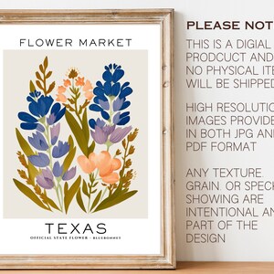 Texas State Flower Print, Texas Flower Market Print, Bluebonnet Art ...