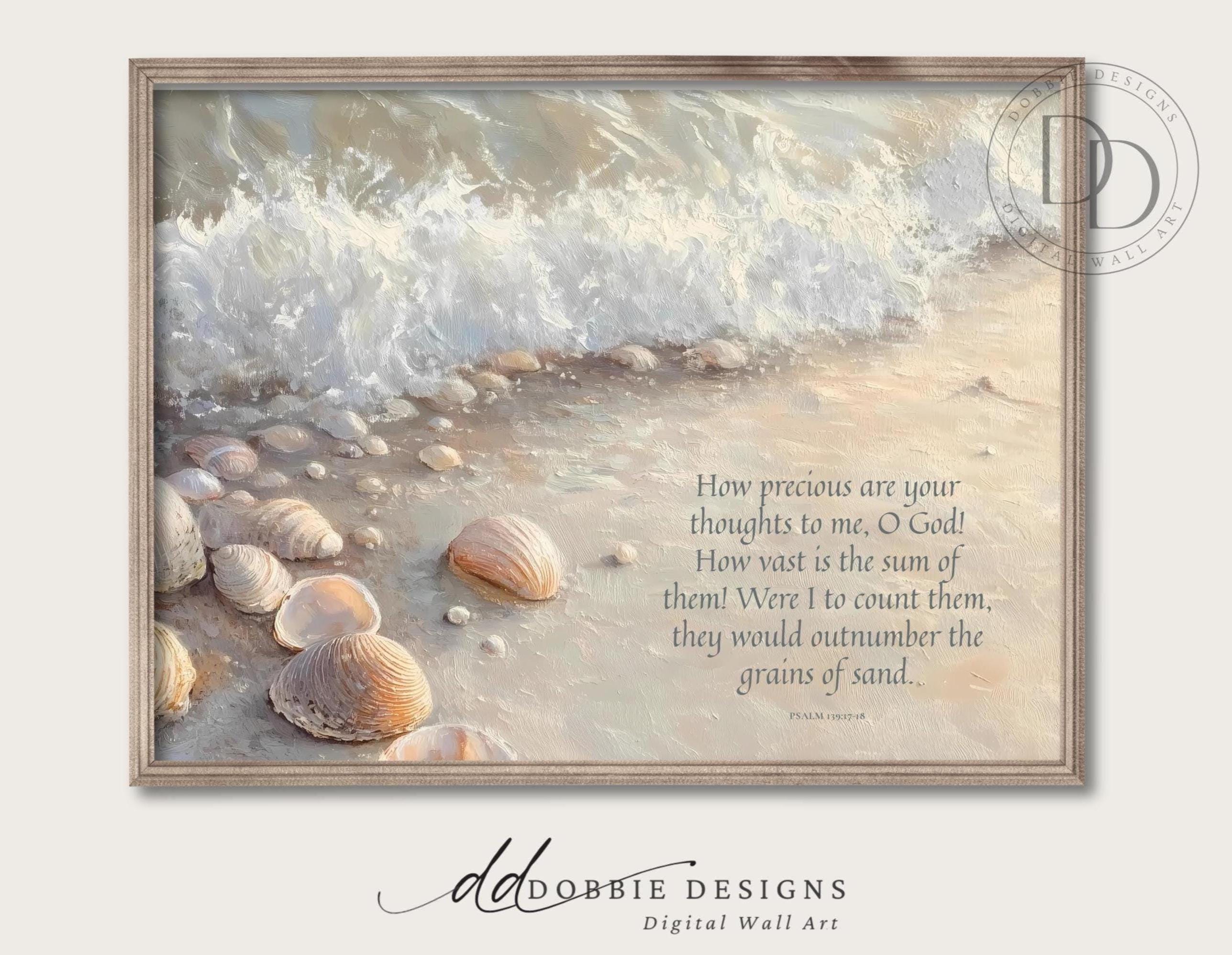 Psalm 139:17-18 Bible Verse Print Coastal Scripture Wall Art Grains of ...