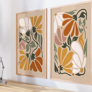 Boho Abstract Flowers Print Set of 3 Printable Floral Gallery Wall Set ...