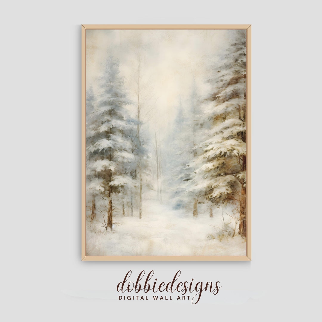 Vintage Winter Forest Art Print, Forest Print, Winter Forest, Snowy ...