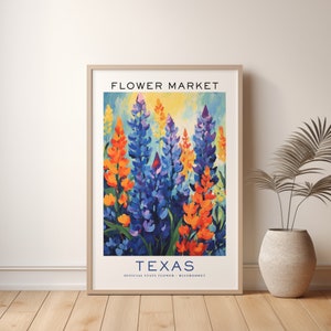 Texas State Flower Print, Texas Flower Market Print, Bluebonnet Art ...