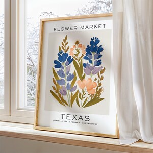 Texas State Flower Print, Texas Flower Market Print, Bluebonnet Art ...