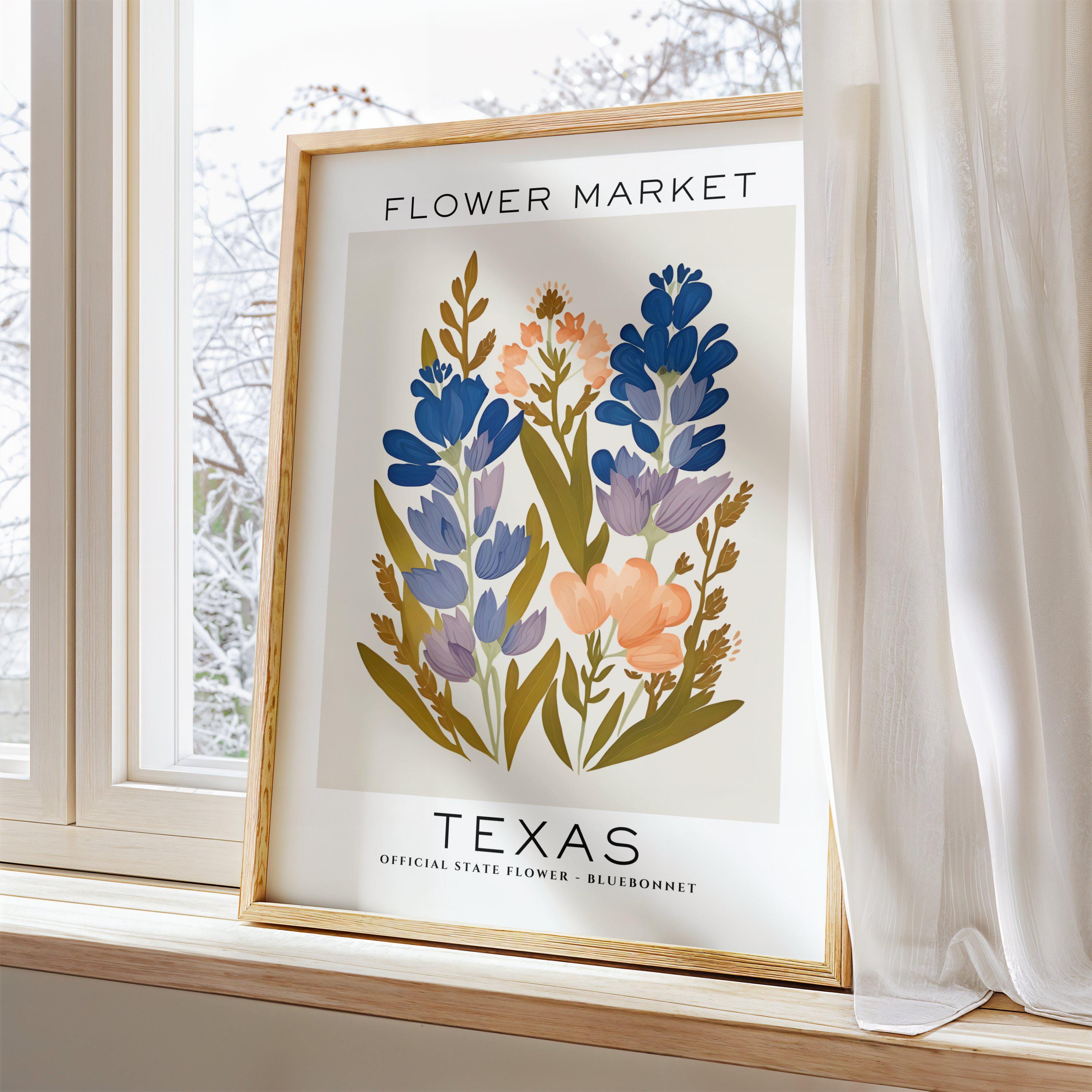 Texas State Flower Print, Texas Flower Market Print, Bluebonnet Art ...