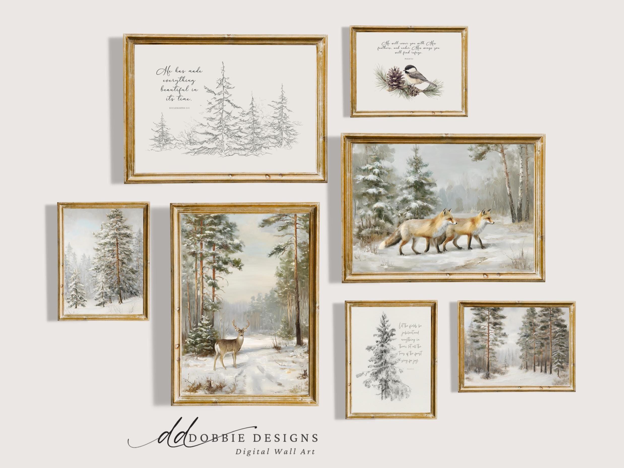 Christian Winter Wall Art Set of 7 Bible Verse Prints Bundle Woodland ...