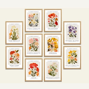 State Flower Print Bundle, Wall Art Print 50 US States, Flower Market ...