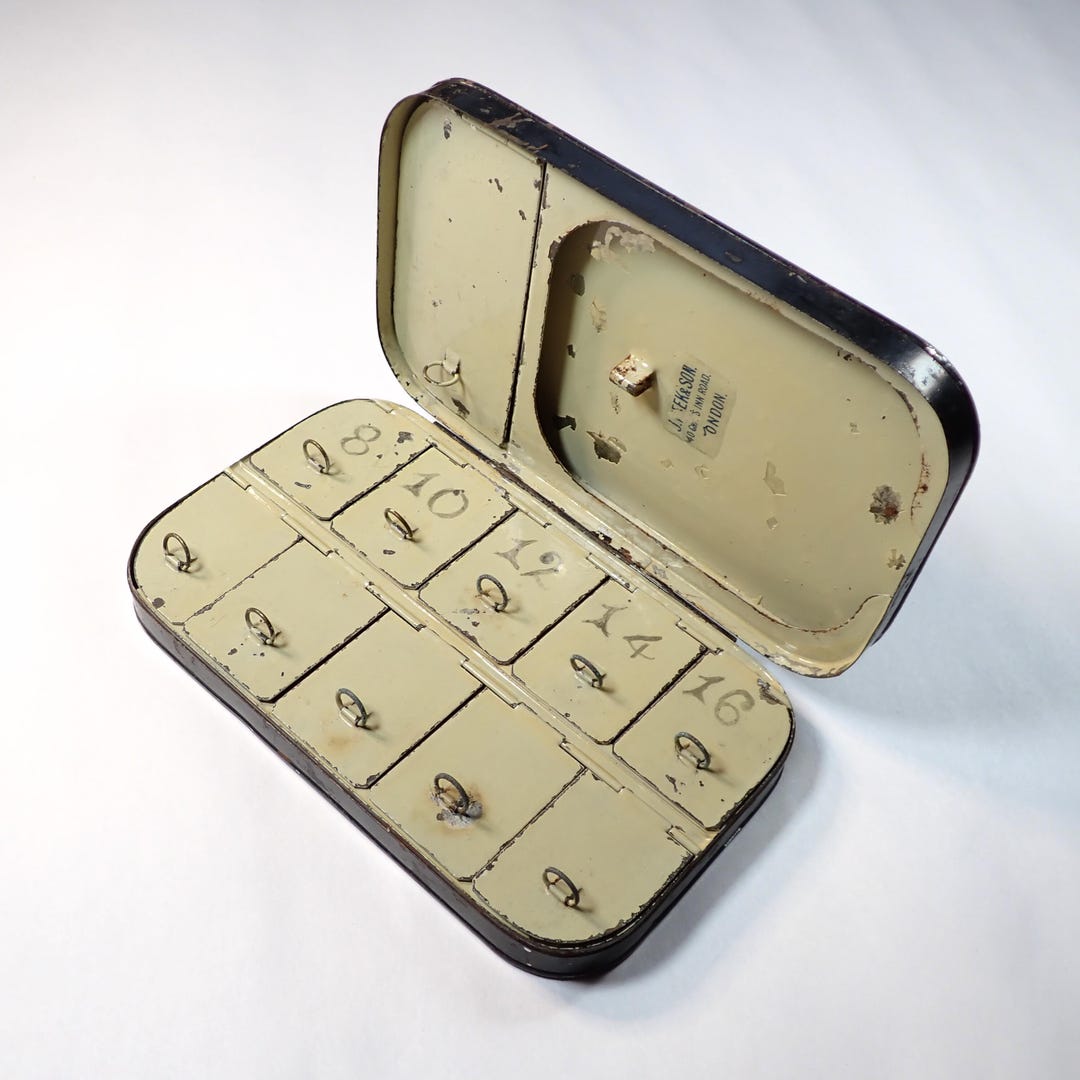 C. 1900, J Peek Vintage Fly Box, 11 Compartments, Cast Compartment ...