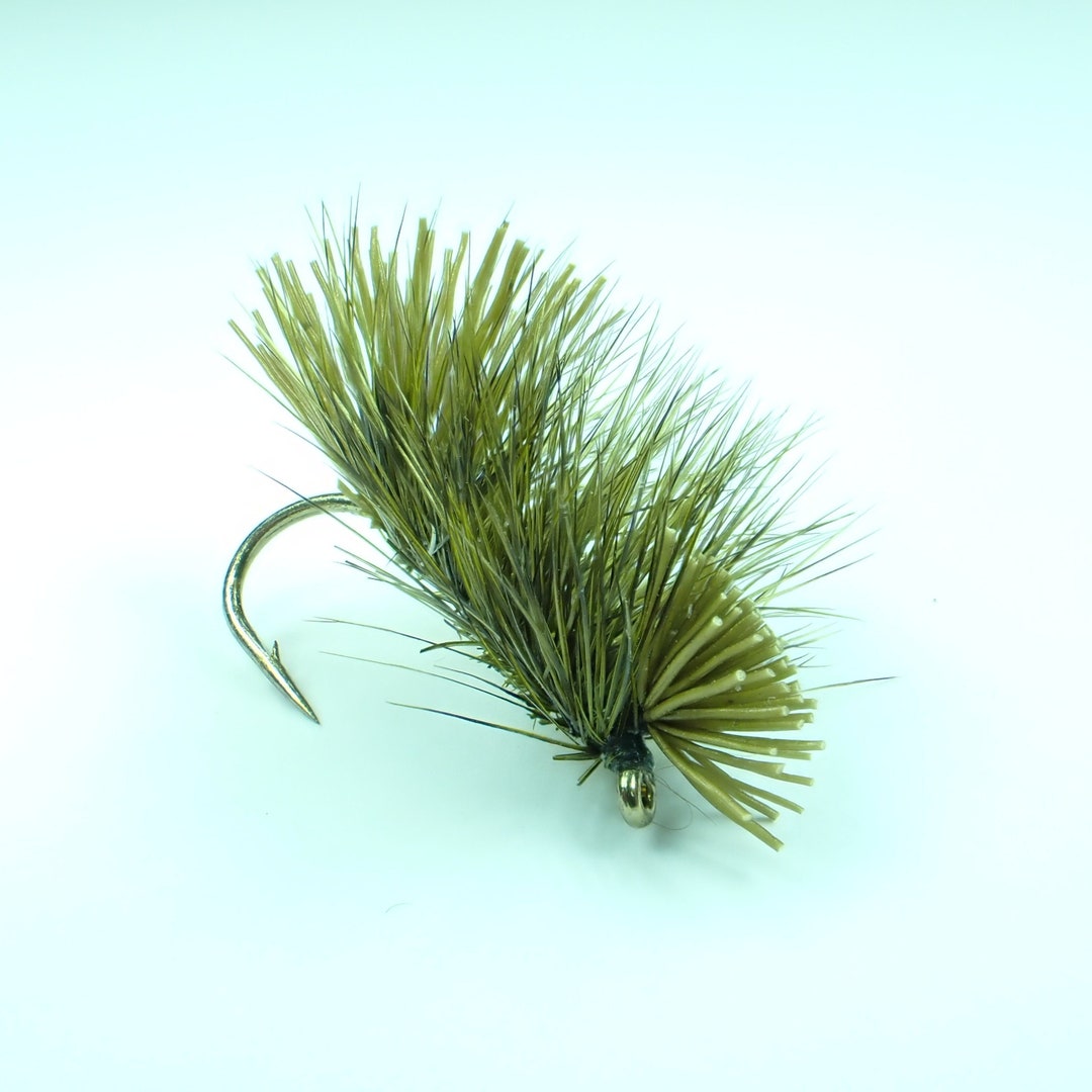 Dyret Hackle Hog Olive Barbed Fishing Fly, Rough Water Caddis for ...