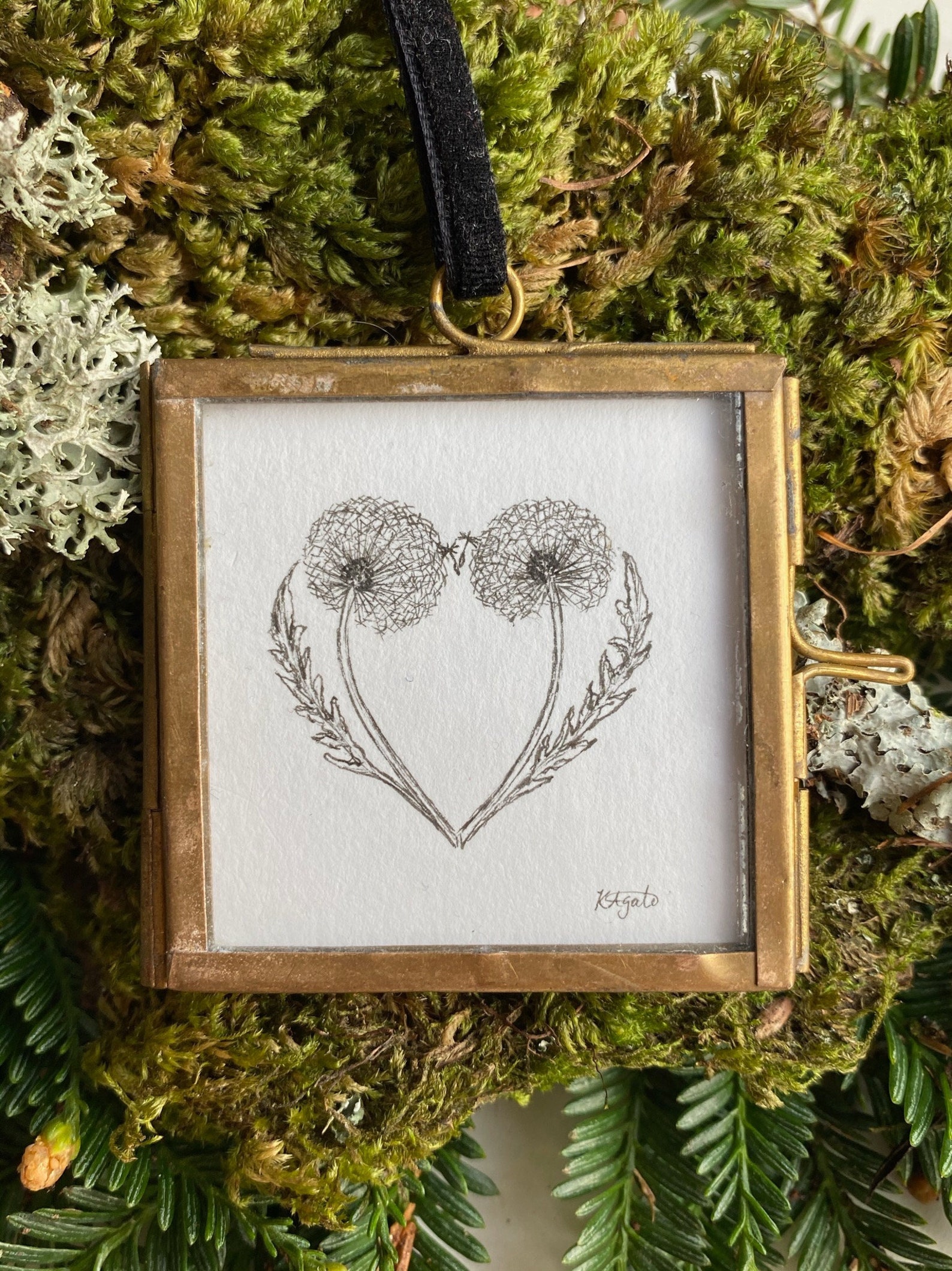 ORIGINAL Fine Art, Love Token, Dandelion Heart, Miniature Art Work ...