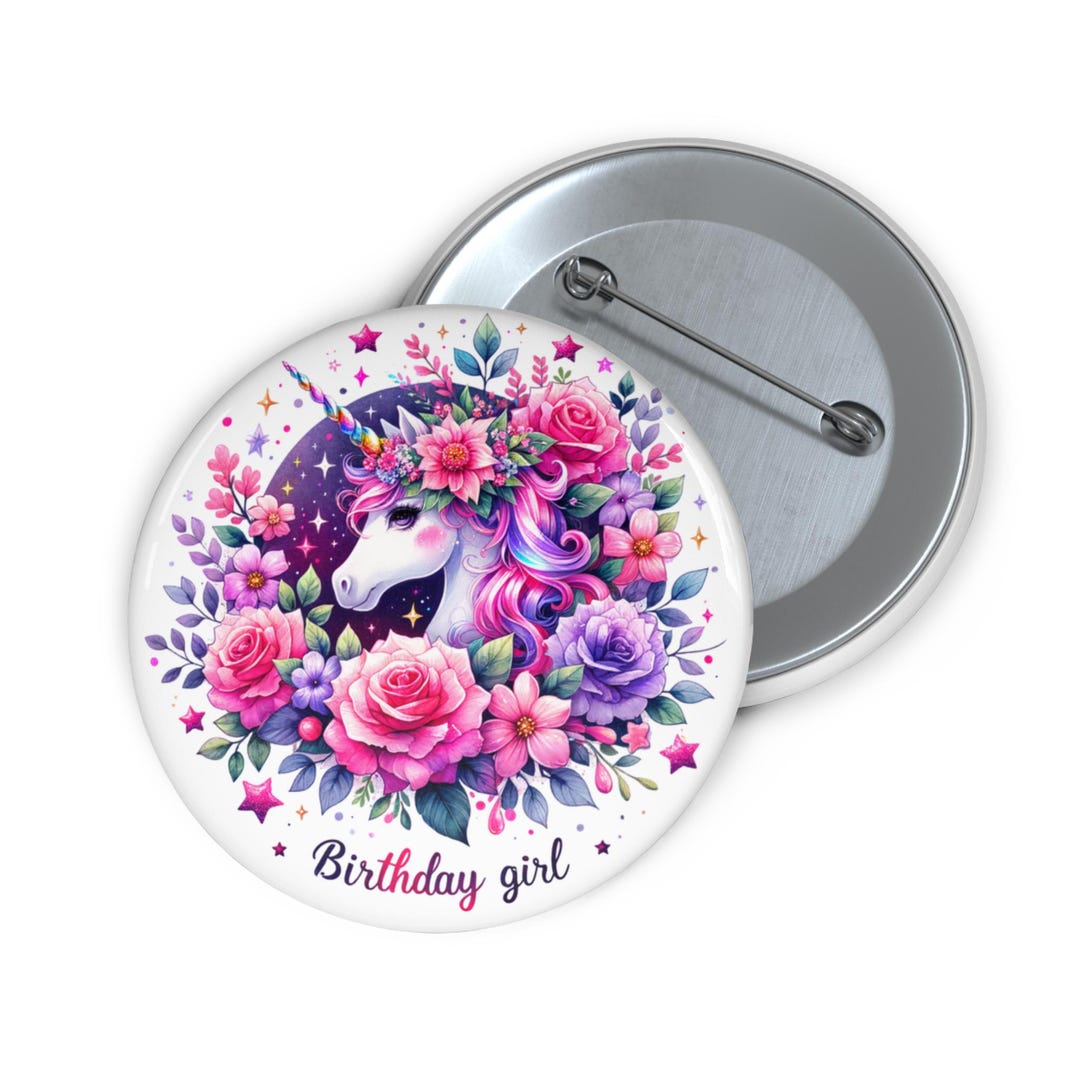 Unicorn Birthday Pin Buttons, Girls Unicorn Birthday Girl Pin, Unicorn ...