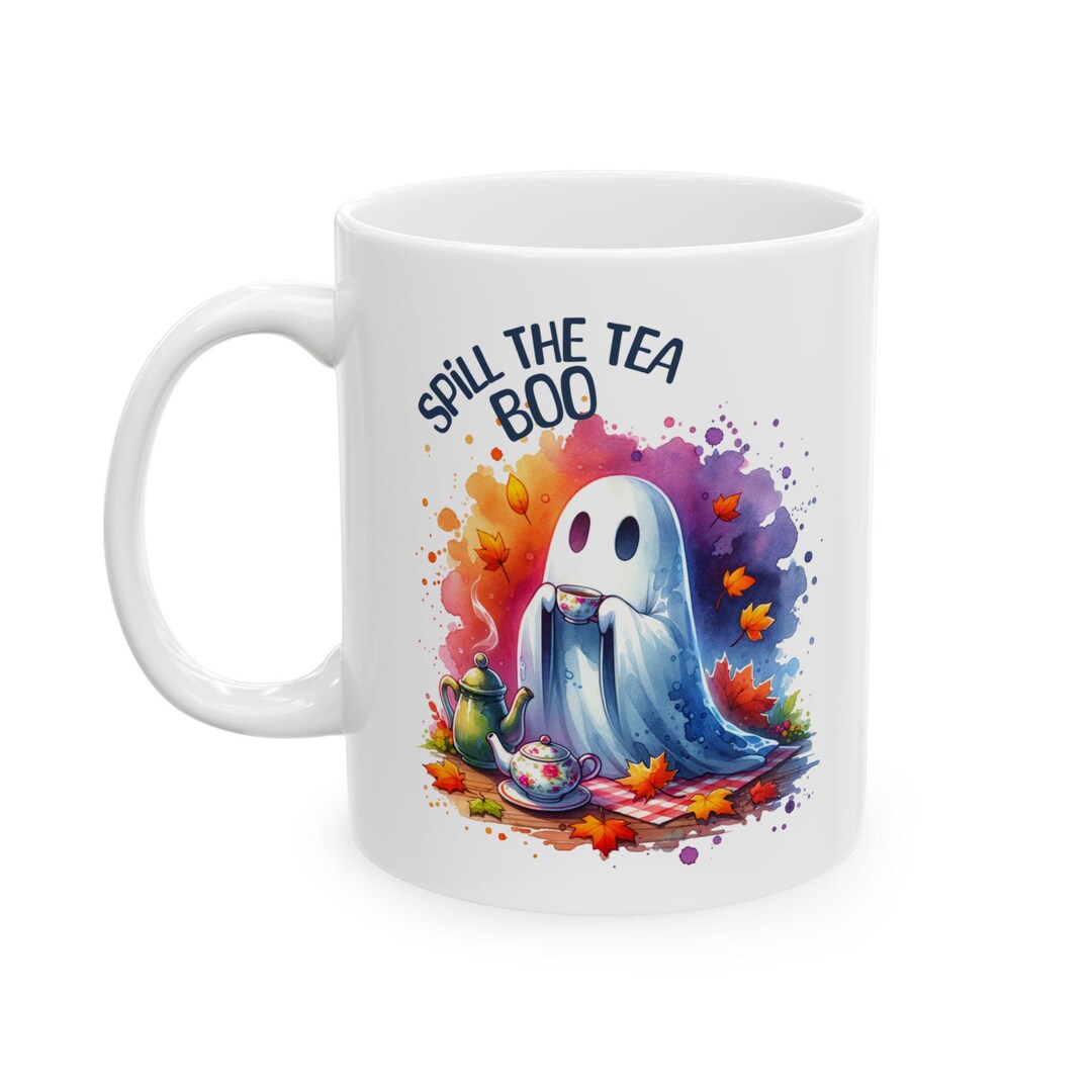 Spill the Tea Boo, Ghost Drinking Tea, Ghost Gossip on Halloween, Funny ...