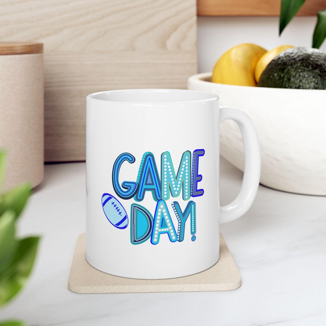 Game Day Coffee Mug, Blue Football Colors Coffee Cup, Cute Game Day Cup ...