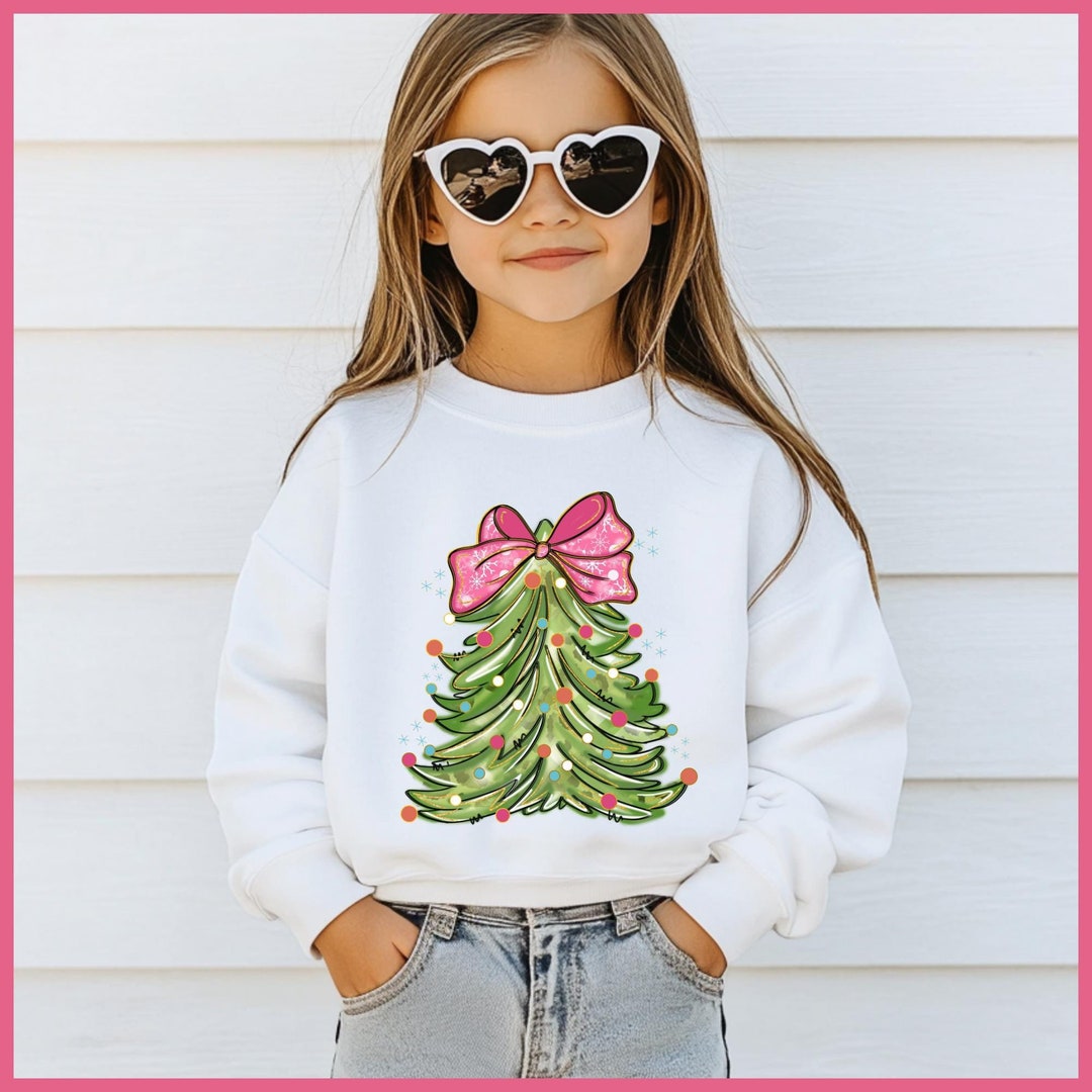 Christmas Tree With Bow Youth Crewneck Sweatshirt, Girls Christmas Tree ...