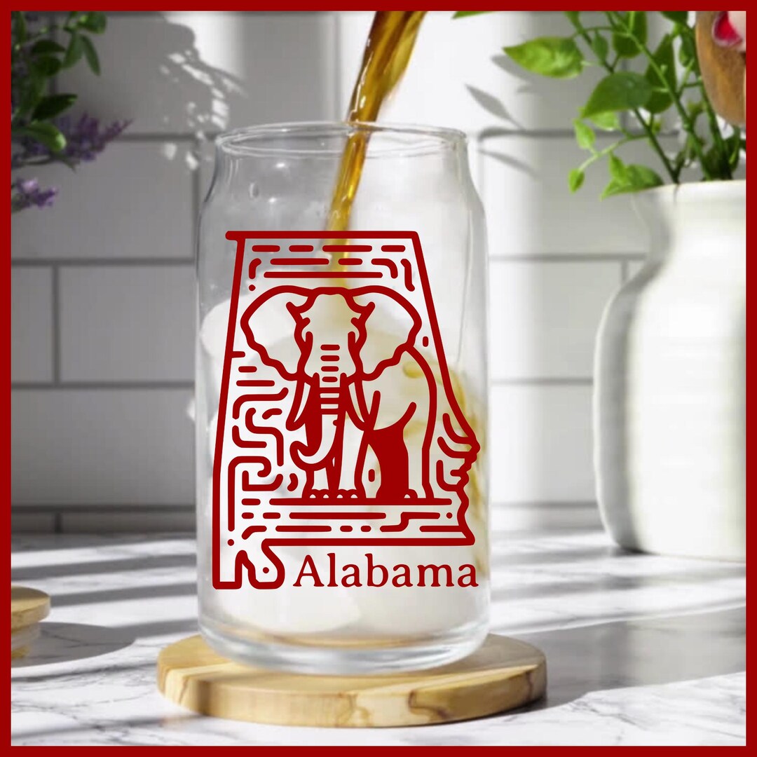 Alabama Iced Coffee Cup, Alabama Glass Cup With Straw, Alabama Drink ...