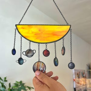 Solar System Wall Hanging, Stained Glass Planets Mobile, Boho Macrame ...