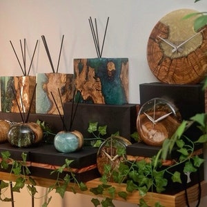 Epoxy Reed Diffuser Bowl, Handmade Wood Resin Diffuser With Black Reed ...