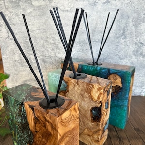 Turquoise Epoxy Reed Diffuser Square, Handmade Wood Resin Diffuser 4 Black Wood Sticks, 100ml ...