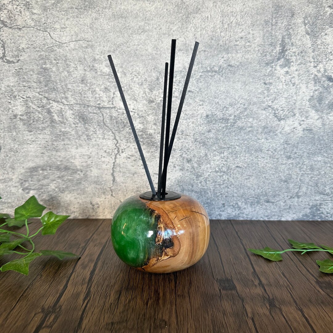 Epoxy Reed Diffuser Bowl, Handmade Wood Resin Diffuser With Black Reed ...