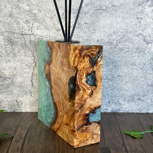 Turquoise Epoxy Reed Diffuser Square, Handmade Wood Resin Diffuser 4 ...