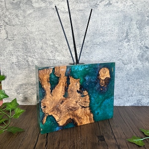 Turquoise Epoxy Reed Diffuser Square, Handmade Wood Resin Diffuser 4 ...