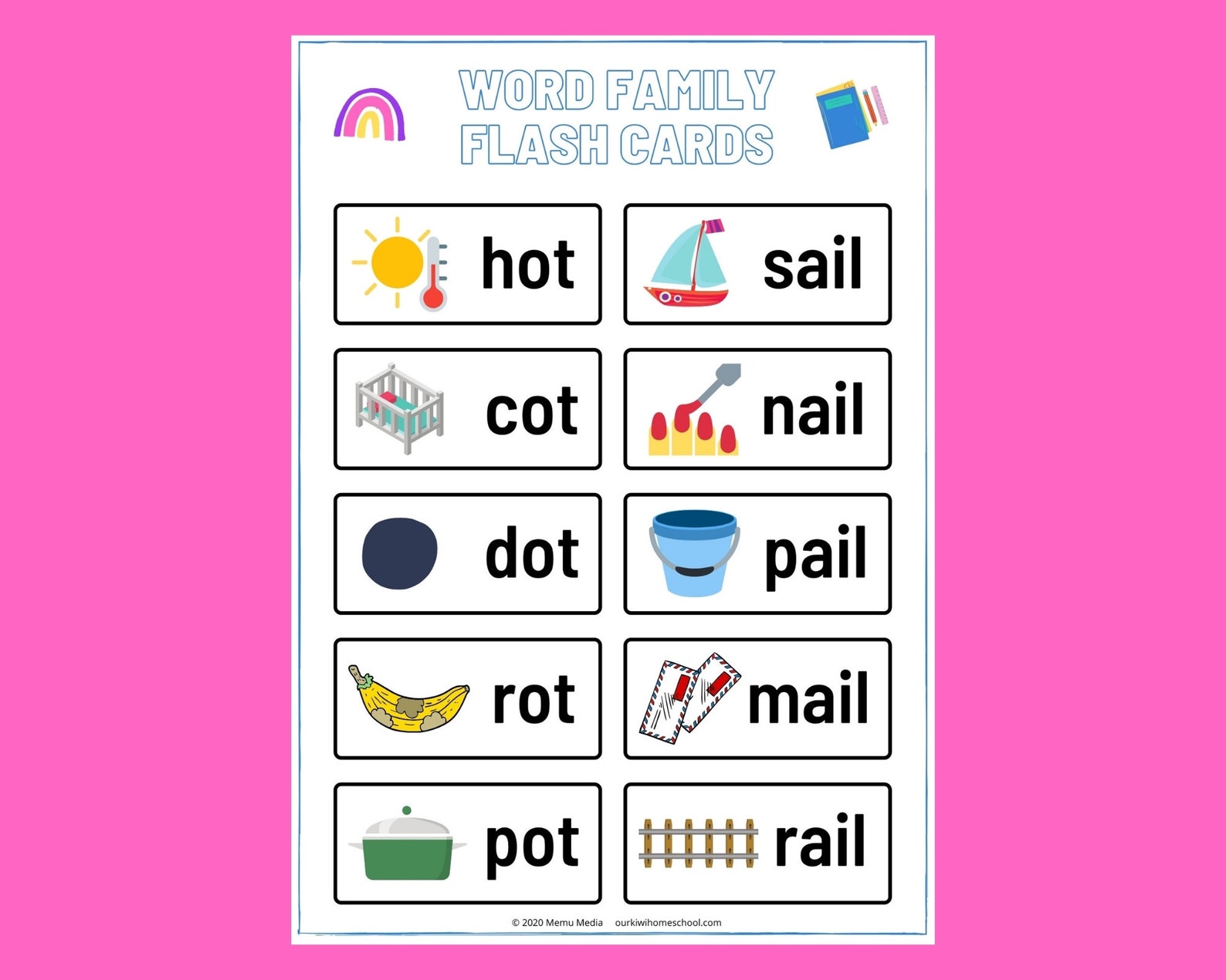 Word Family Flash Cards Learning to Read Rhyming Words | Etsy