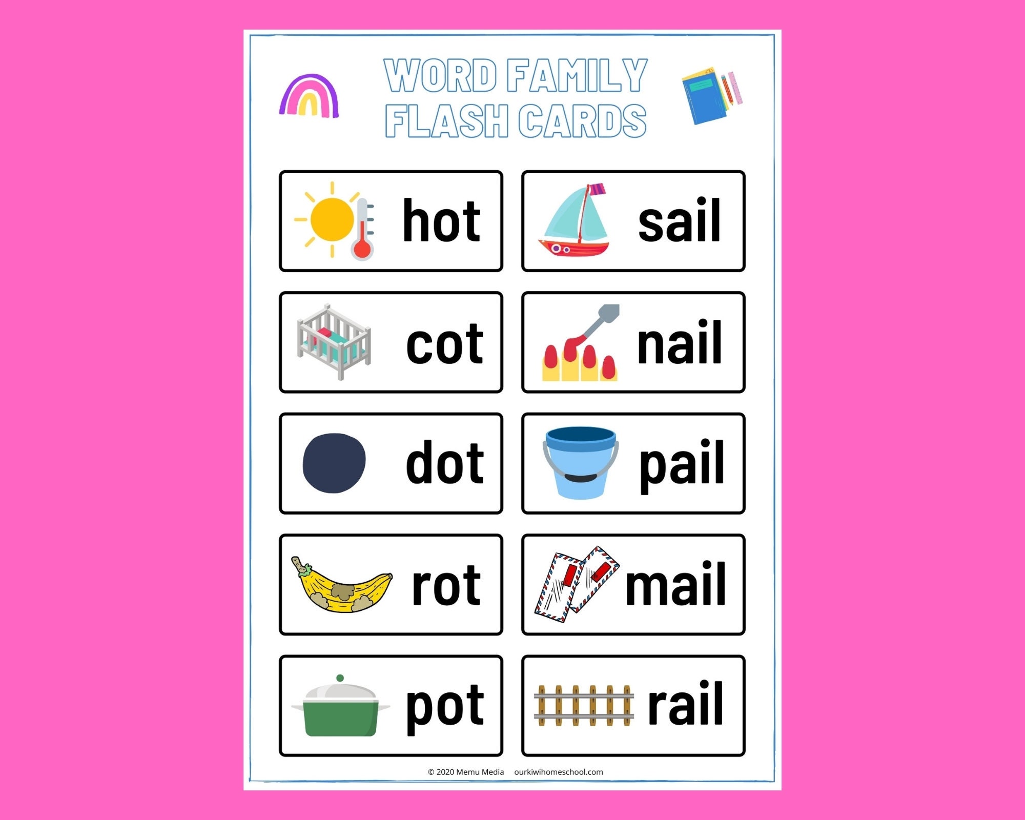 Word Family Flash Cards Learning to Read Rhyming Words | Etsy