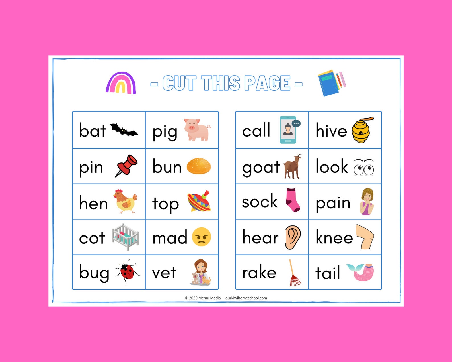 Rhyming Words Matching Activity | Kindergarten Matching Game ...