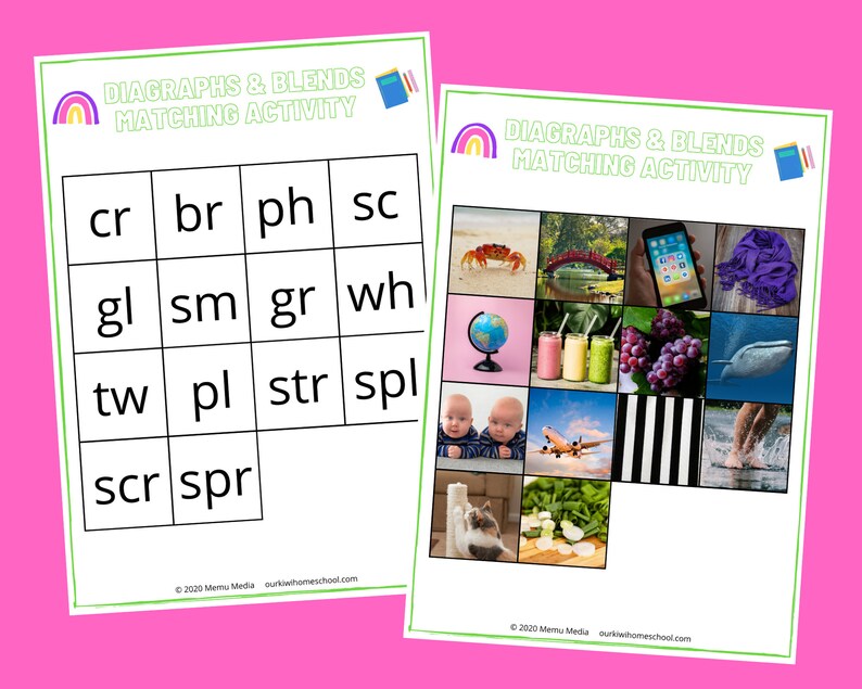 Diagraphs and Blends Matching Activity | Kindergarten Homeschool ...
