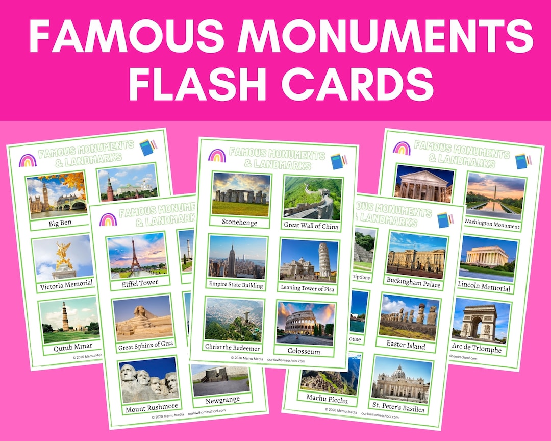 Famous Monuments and Landmarks Flash Cards | Homeschool Activity - Etsy