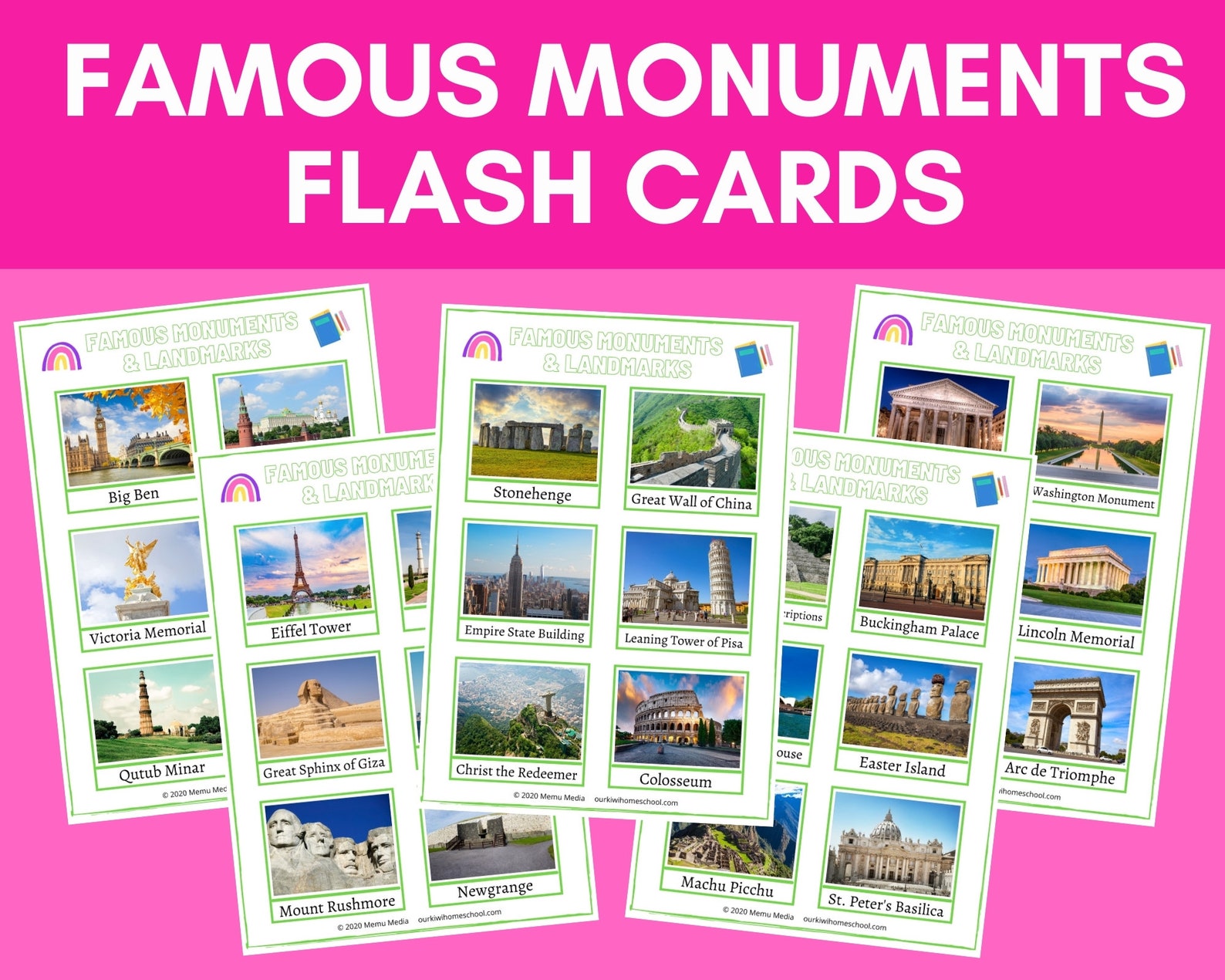 Famous Monuments and Landmarks Flash Cards | Homeschool Activity - Etsy