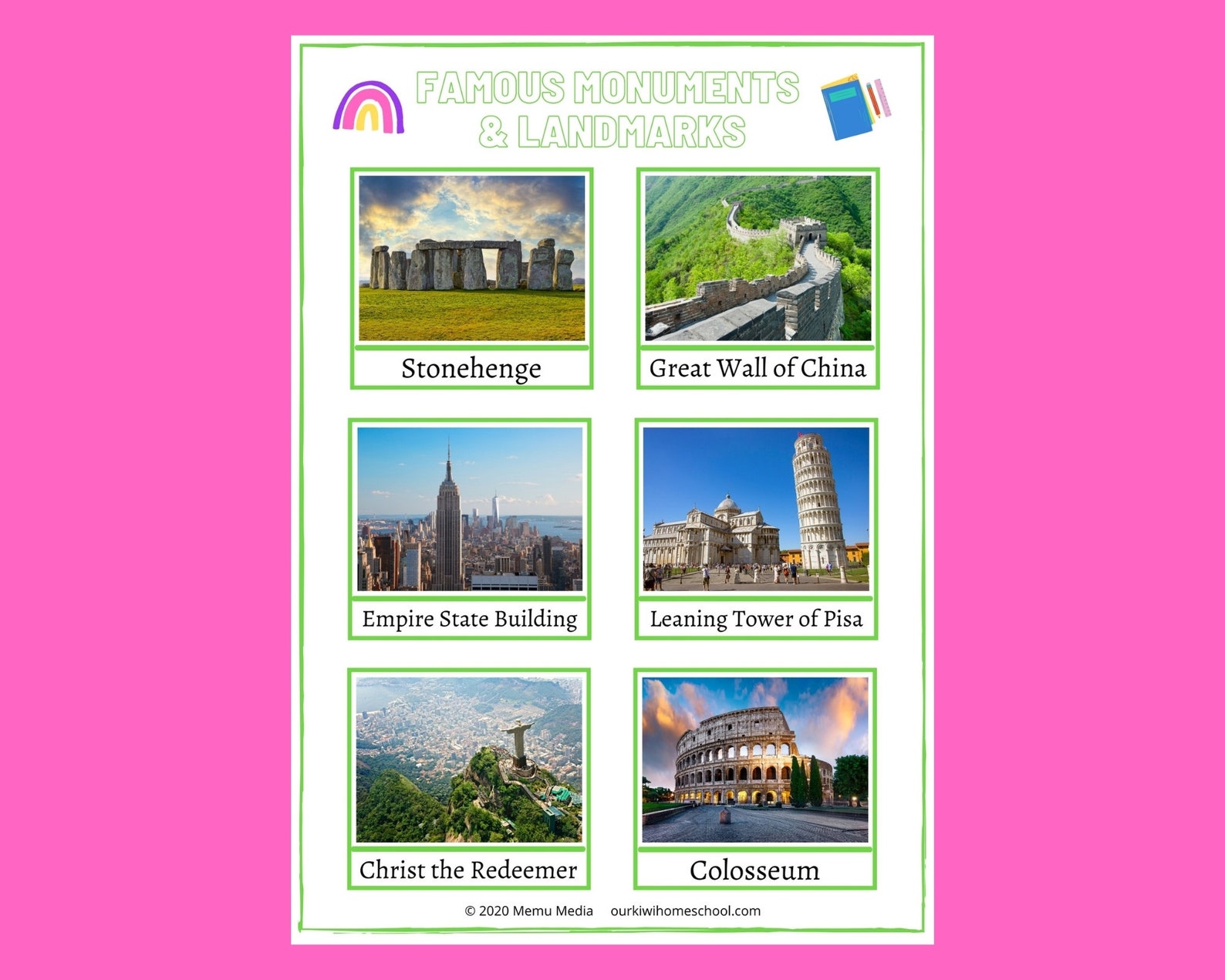 Famous Monuments and Landmarks Flash Cards | Homeschool Activity - Etsy