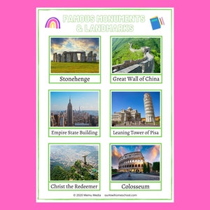 Famous Monuments and Landmarks Flash Cards | Homeschool Activity - Etsy