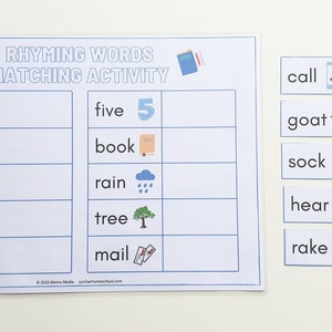 Rhyming Words Matching Activity | Kindergarten Matching Game ...