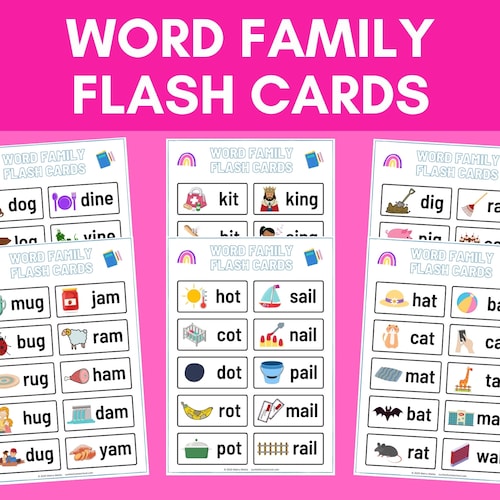 Word Family Flash Cards Learning to Read Rhyming Words | Etsy