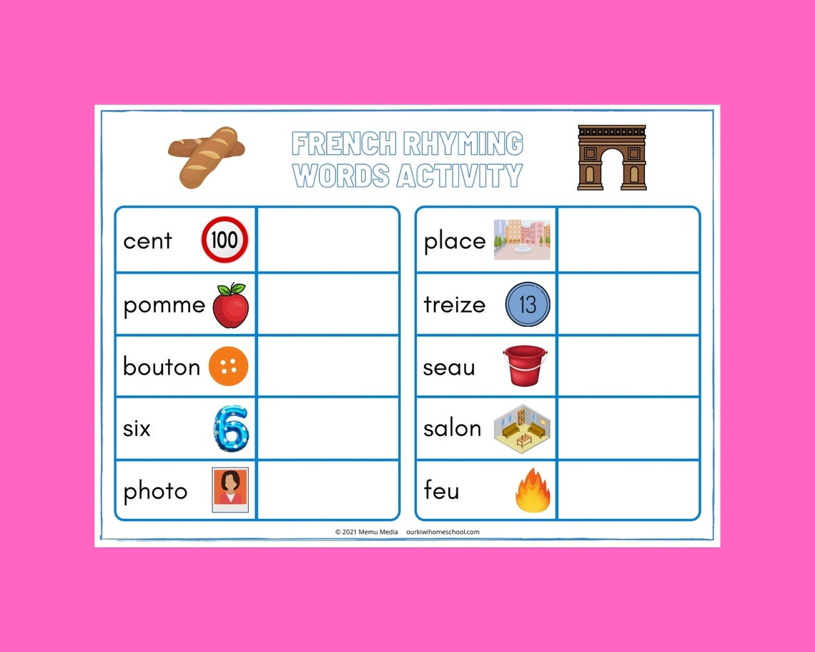 French Rhyming Words Activity | French Learning Game | Français - Etsy