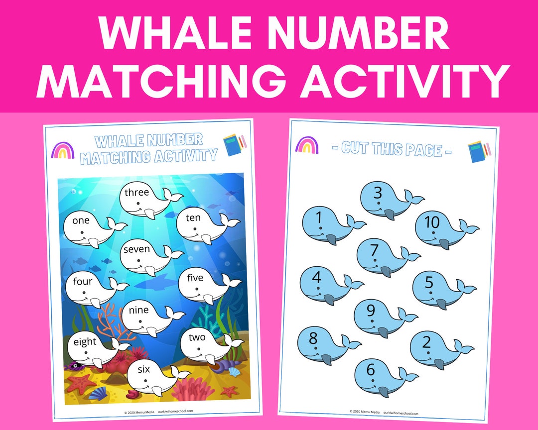 Whale Number Matching Activity Montessori Matching Game Preschool ...