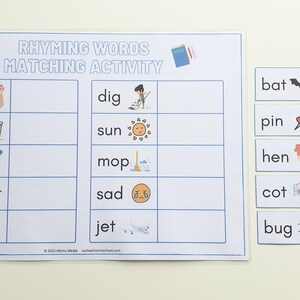 Rhyming Words Matching Activity | Kindergarten Matching Game ...
